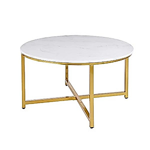 AZL1 Life Concept Modern Round Coffee Table for Living Room, Sofa Center Table for Dining Room, Modern Marble Tabletop with Gold Metal Legs, Marble.