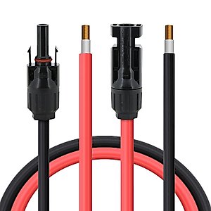 Solar Panel Extension Cable 12 Gauge 12 AWG 10 Feet Black + 10 Feet Red Solar Panel Extension Cable Wire Solar Connectors