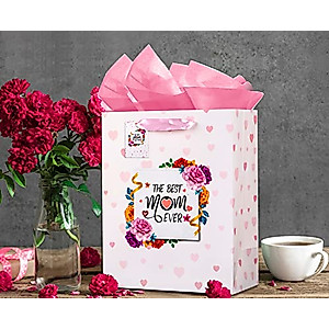 WhatSign Mothers Day Gift Bags with Handle 11.5" Medium Mother's Day Best Mom Ever Gifts Bags with Tissue Paper Happy Mother's Day Flowers Paper Gift Bags for Mom Grandmother Aunt Wife Birthday Bags