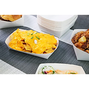 FEXTA Paper Food Serving Tray No.3 - (50 Pack) Disposable Boats Eco Friendly Hot Dog Nacho Cheese Ball Pilaf Pasta Chicken Trays Baskets for Restaurant Fast Food Party