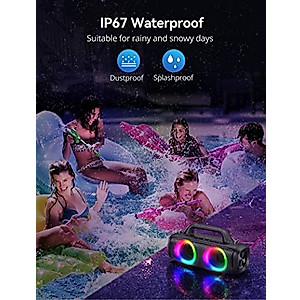 Uoudio 80W Bluetooth Speakers, IP67 Waterproof Wireless Speakers with RGB Lights, Rich Bass, 360° Stereo Sound, Built-in Mic Port, 12H Playtime, Portable Outdoor Speakers for Party Travel Beach