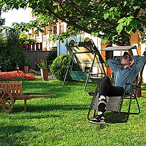 Homall Zero Gravity Chair Patio Lawn Chair Lounge Chair Folding Recliner Adjustable Outdoor with Canopy Shade,Cup Holder (Grey)