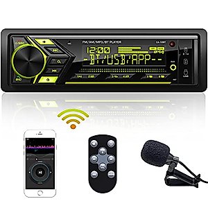 Bluetooth Single Din Car Radio: Marine Stereo Receivers - Multimedia Car Audio with AM FM | USB SD AUX-in | 2.1A Quick Charge | APP Control | LCD Display