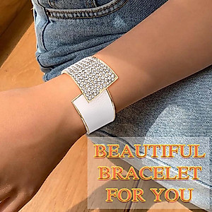 ELABEST Stylish Rhinestone Bracelet White Cuff Bracelets Stretch Bracelets Sparkly Hand Chain Wedding Parties Jewelry Accessories for Women (White)