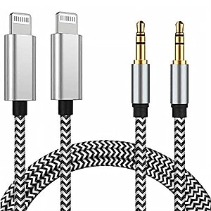 [Apple MFi Certified] Aux Cord for iPhone, 2Pack Lightning to 3.5 mm Headphone Jack Adapter Male Stereo Audio Cable for iPhone 13 12 11 XS XR X 8 7 iPad to Home Car Stereo/Speaker/Headphone, Silver