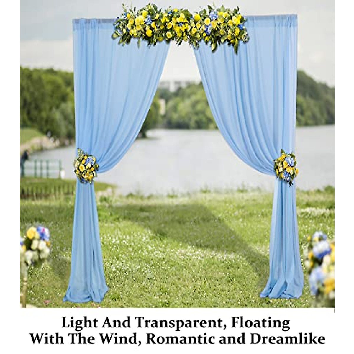 Chiffon Backdrop Curtain 10FT Long Baby Blue Chiffon Fabric Drapes for Wedding Ceremony Sheer Curtains 2 Panels 29''x120'' Photography Backdrop Drapes Sky Blue Polyester Chiffon Backdrop