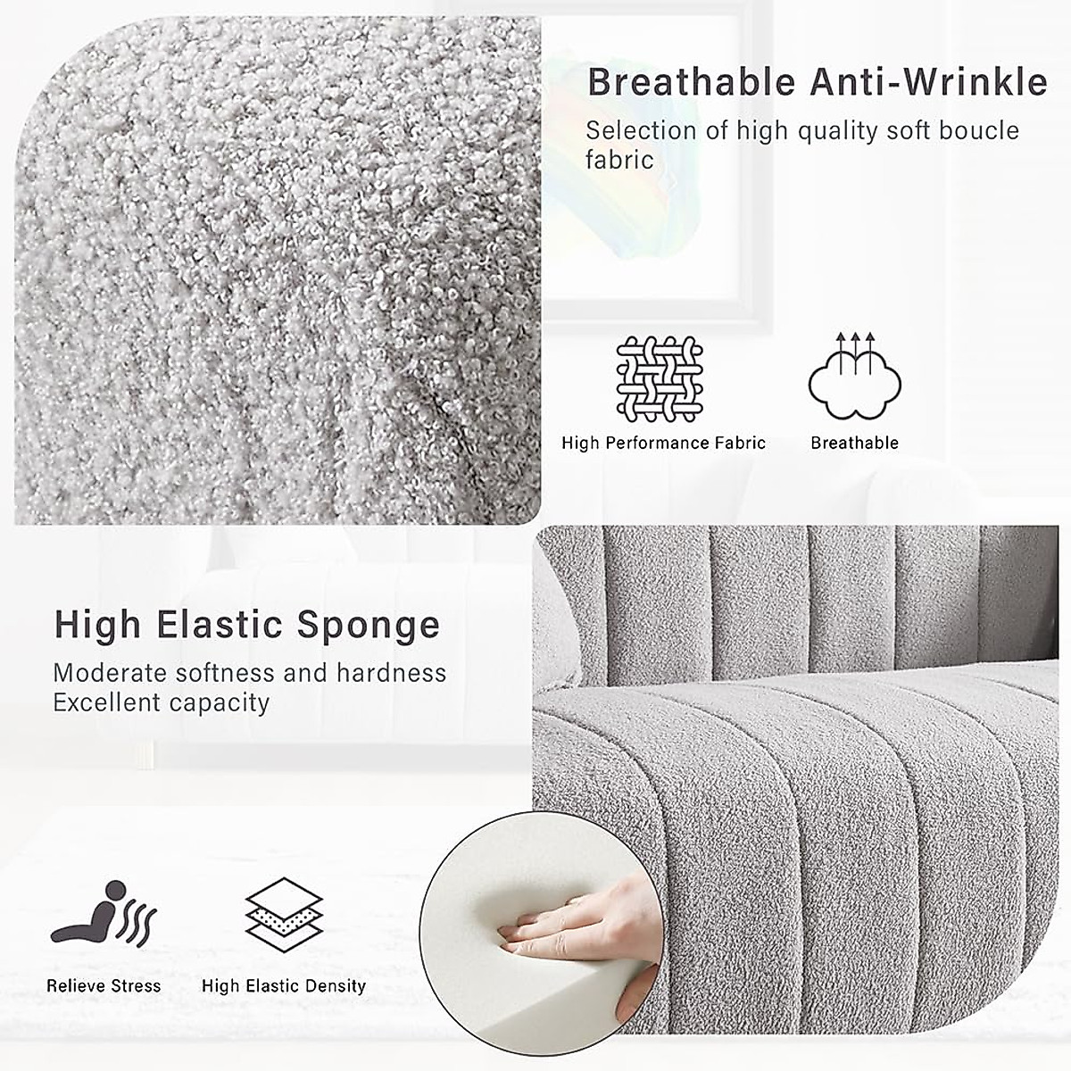 gefayluo 81.89" Teddy Fabric Large Modern Sofa with Gold Metal Legs,3 Seater Upholstered Sofa Love Seats Furniture for Living Room,Bedroom, Apartment