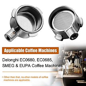 IKAPE Coffee Products, 51mm Bottomless Naked Portafilter Compatible with 51mm Delonghi EC0680, EC0685, SMEG & EUPA Coffee Machines (Included 14g Capacity Filter Basket)