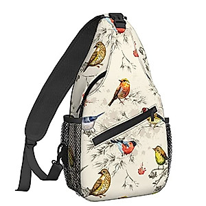 NiuKom Vintage Birds Watercolor Crossbody Bags for Women Trendy Sling Backpack Men Chest Shoulder Bag Gym Cycling Travel Hiking Daypack
