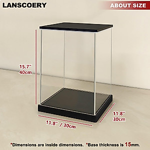 LANSCOERY Clear Acrylic Display Case with LED Light, Large Showcase and Display Box, Dustproof with UV Protection, Perfect for Figures Collectibles - 11.8x11.8x15.7inch