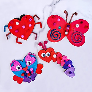 17 Sets Valentine Wood Painting Craft Kits Wooden Heart Animal Ornaments Art Sets DIY Wood Heart Dog Cat Butterfly Fish Bee Owl Dog Llama Creativity Decorations for Kids Valentine Spring Party Favors