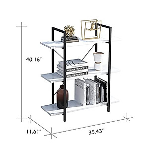 IOTXY 3-Tier Open Shelf Bookcase - Modern Freestanding Wooden Display Stand Unit with Metal Frame for Home and Office, Bookshelf, Black White