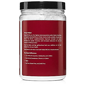 Naked BCAAs Amino Acids Powder, Only 1 Ingredient, 100% Pure 2:1:1 Formula, Vegan Unflavored Branched Chain Amino Acids, Instantized All Natural BCAA Powder Supplement - 500 Grams, 100 Servings