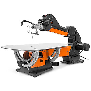 WEN LL2156 21-Inch 1.6-Amp Variable Speed Parallel Arm Scroll Saw with Extra-Large Dual-Bevel Steel Table, Black Orange
