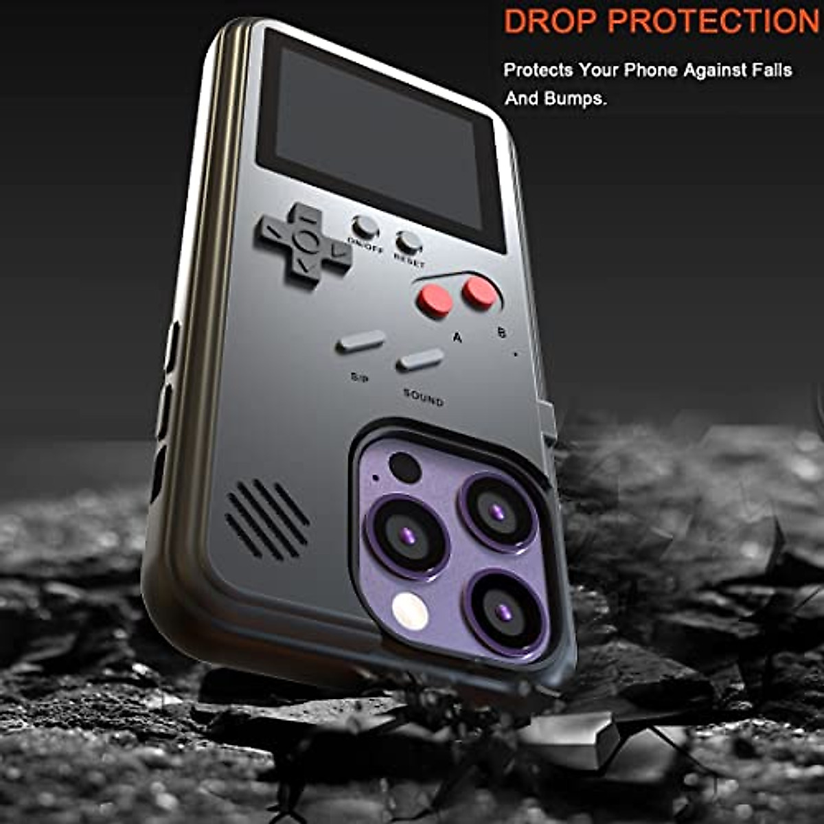 Gameboy Phone Case for iPhone 14 with Tempered Glass Phone Screen Protector,Playable 36 Retro Classic Games, Handheld Video Game Console iPhone Case(for iPhone 14(6.1'), Black)