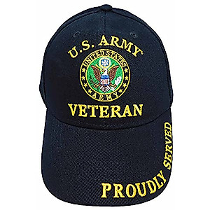 United States U.S. Army Veteran Proudly Served Black 100% Cotton Adjustable Embroidered Cap Hat CP00114