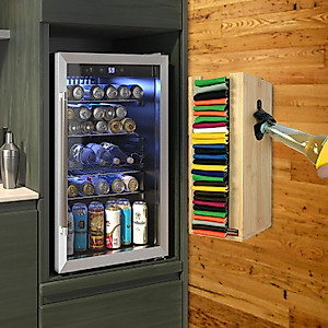 CRAKTH 2 in 1 Wooden Can Cooler Holder with Bottle Opener, Bamboo Beer Can Sleeves Storage Organizer and Dispenser, Great Gifts for Dad Beer Lovers, 12", Boyfriend Husband