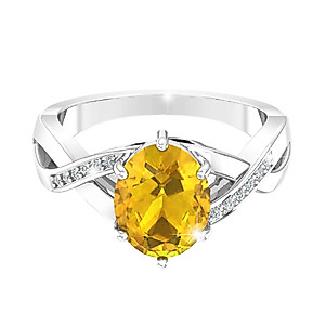 Belinda Jewelz Ring for Womens Yellow Citrine Gemstone Ring 8x10mm 925 Sterling Silver Oval Ring Diamond Rhodium Plated Twisted Band Ring Jewelry Gift for Engagement Wedding, Size 7