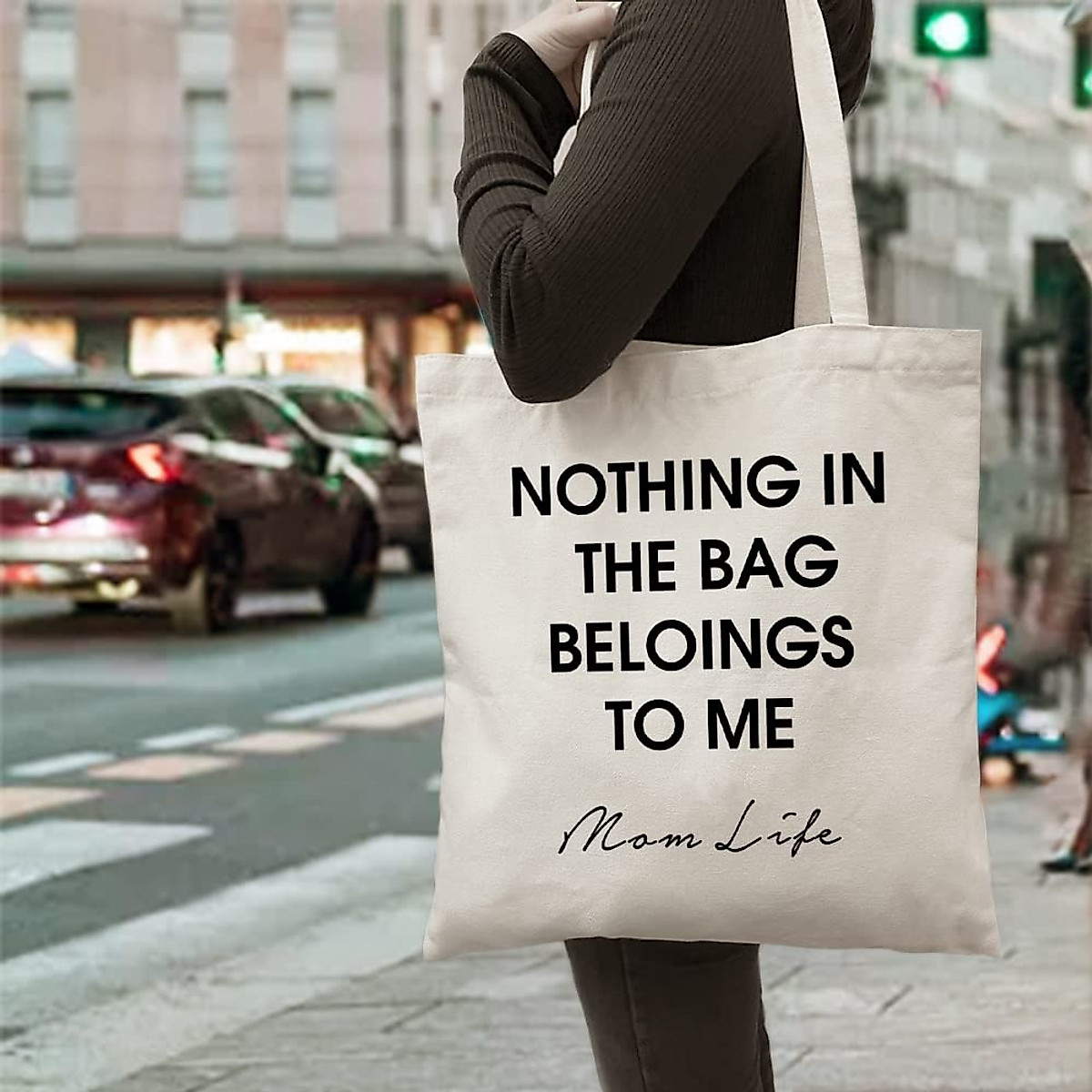 ZHANTUONE Canvas Tote Bag，Nothing In The Bag Beloings To Me，Funny Mom Canvas Tote Bag，New Baby Gift，Mom Birthday Gifts，Baby Shower Gifts，Mothers Day Gifts ，For New Mom Maternity Gift，Pregnancy Gift