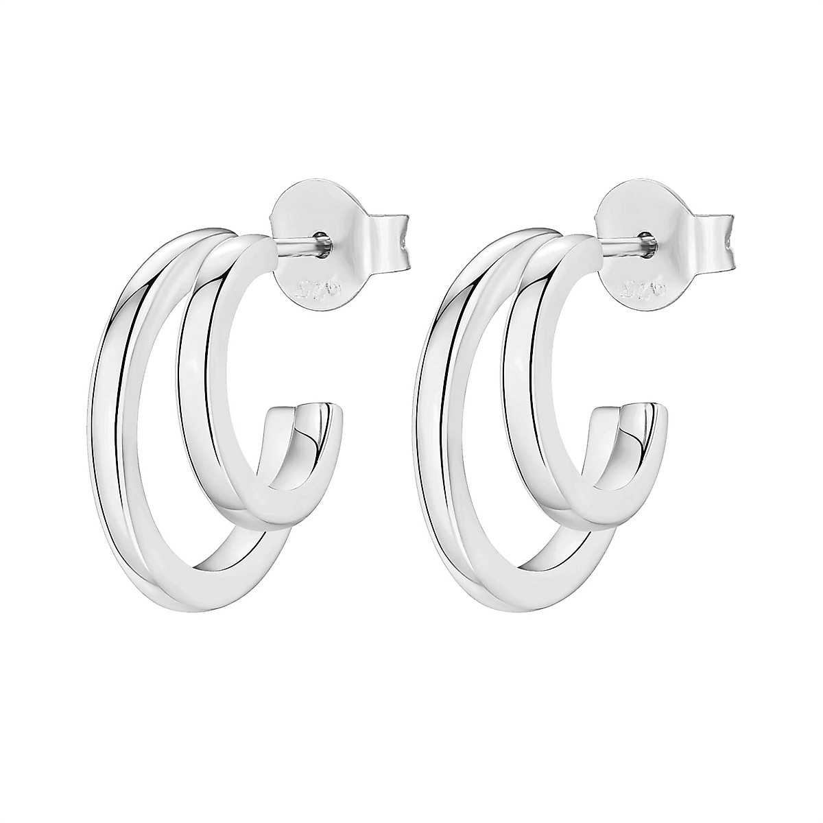 PAVOI Rhodium Plated Small Double Hoop Earrings for Women - Trendy Huggie Earrings - Multi Hoops Statement Jewelry