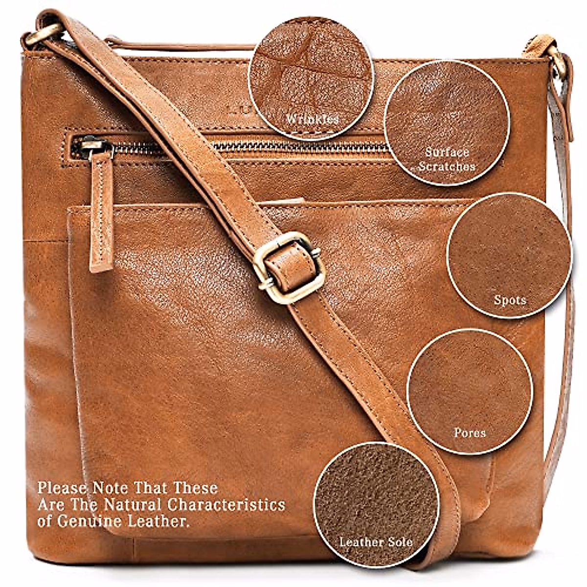 LUXEORIA Genuine Leather Crossbody Sling Bag for Women Classy Light Brown