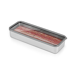 Bacon Container for Refrigerator,Bacon Holder for Refrigerator,Deli Container with Lid,304 Stainless Steel Bacon Storage Container ,Food Storage Container,Bacon Keeper with Airtight Silicone Sealed.