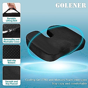 Gel Seat Cushion & Memory Foam Seat Cushions for Chair - Seat Cushion for Sciatica Coccyx Back Tailbone&Lower Back Pain Relief, Chair Pillow with Pressure Support for Driving, Office&Desk Chair, Black