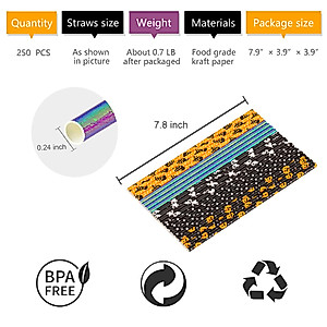 EASY ROAD 250 Pack Biodegradable Paper Straws Bulk - Watermelon Print for Party Supplies, Birthday, Wedding, Bridal/Baby Shower Decorations and Holiday Celebrations