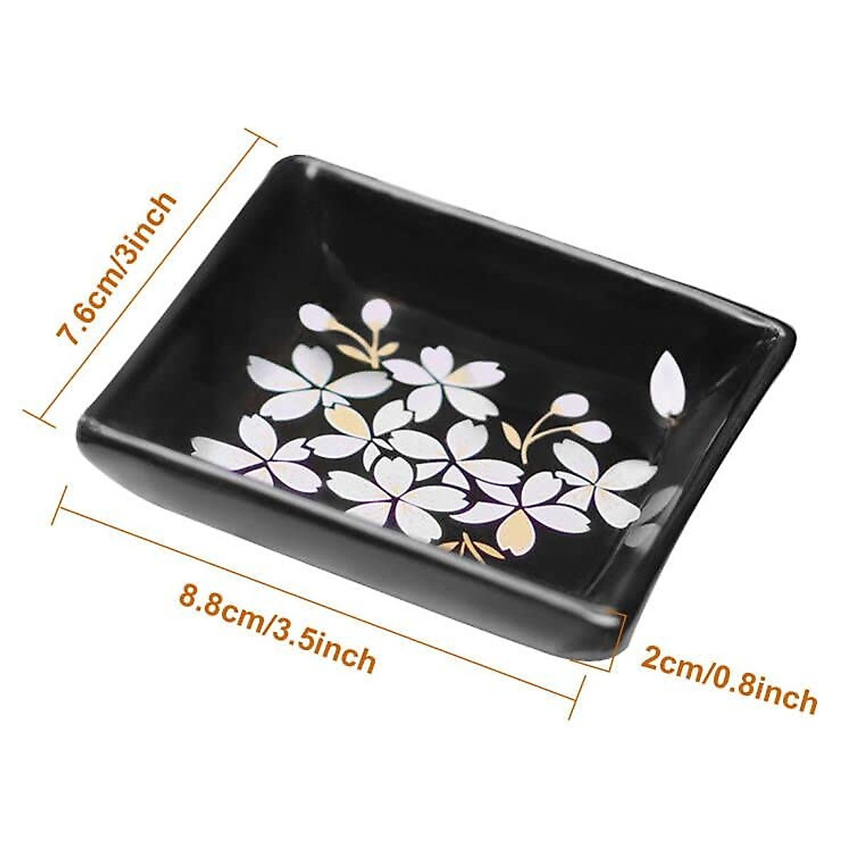 Cinf Ceramic Japanese Cherry Blossom Salad Sauce Rectangular Sushi Dish Set of 4 Plates Black Snack Bowls Appetizer Seasoning Serving for Kitchen Home