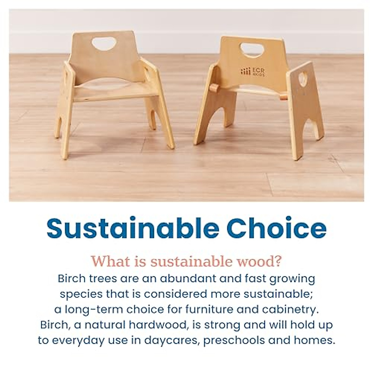 ECR4Kids Stackable Wooden Toddler Chair, 8in, Kids Furniture, Natural, 2-Pack