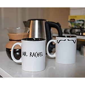 Ukonic Friends Mr. Rachel Whiskers and Mrs. Ross Moustache Double-Sided Mugs | Set of 2
