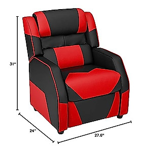Amazon Basics Kids/Youth Gaming Recliner with Headrest and Back Pillow, Ages 3+, Black/Red
