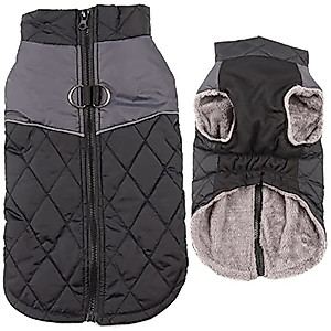 JoyDaog Warm Fleece Dog Coats for Medium Dogs,D-Rings Waterproof Puppy Jacket for Cold Winter,Black L