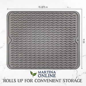 Martina Online Large 12¨x 16¨ Silicone Dish Drying Mat, kitchen, Elegant gray , Easy Clean Sink Mat Large Heat-resistant Dish Drainer Mat for Kitchen Counter, Sink