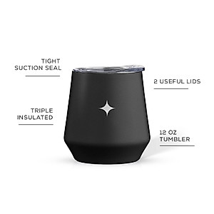 JoyJolt Tri-Insulated Wine Tumbler with Lid Pack. 12 oz Tumbler, Slider and Straw Lids. Vacuum Double Walled Stainless Steel Stemless Wine Glass, Copper Lined for Very Cold Drinks, Travel and Camping