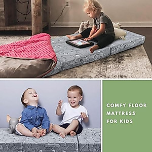 MeMoreCool Glow Dinosaur Foldable Floor Mattress for Kids, Trifold Nap Mat for Toddlers, Portable Daycare Sleeping Futon or Floor Bed, 57x22 Inch