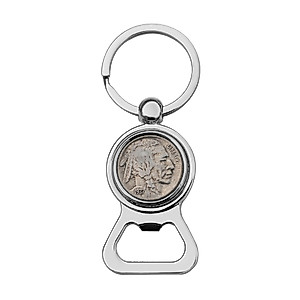 US 1937 Indian Head Buffalo Nickel 5 Cent Coin Silver Tone Key Chain Ring Bottle Opener NEW