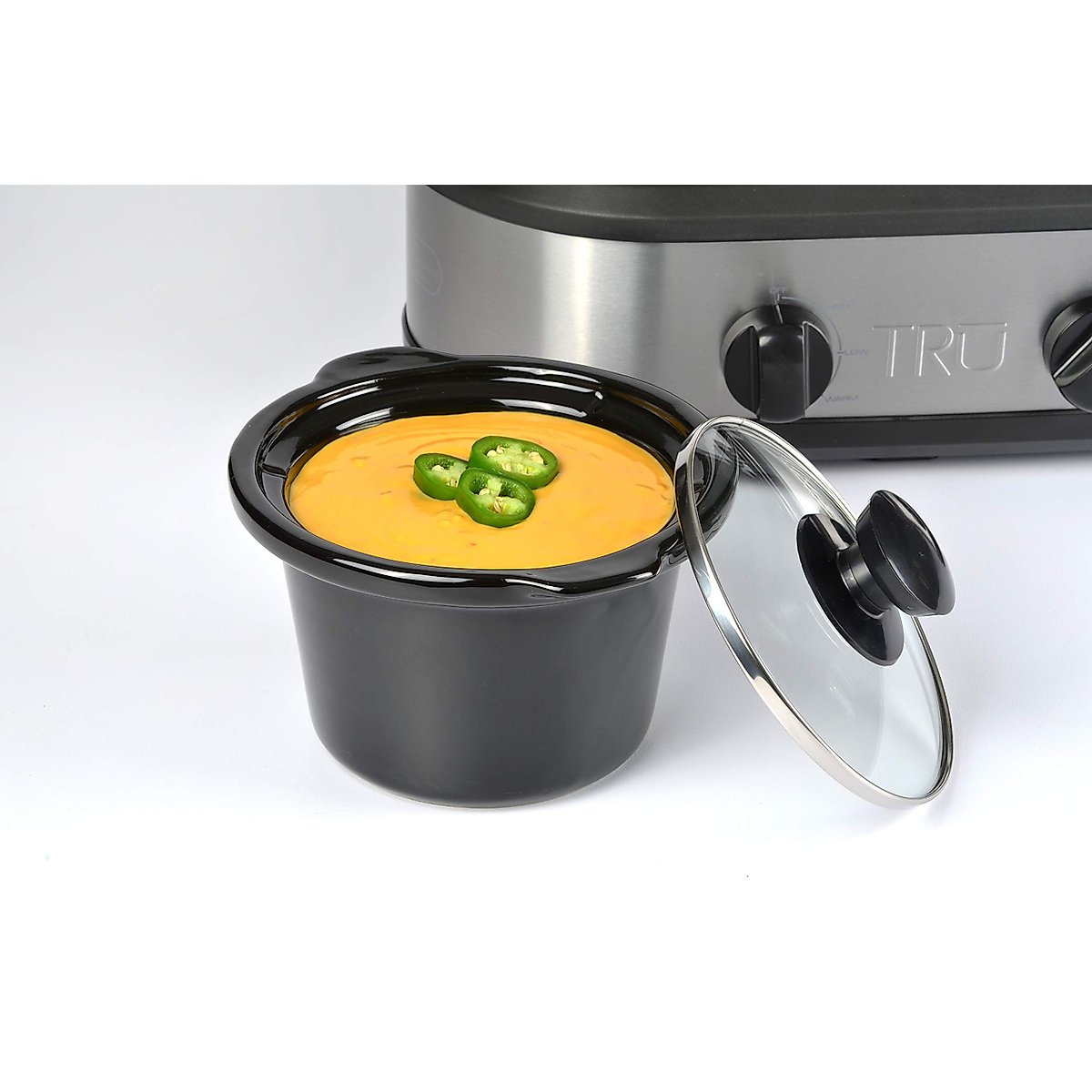 TRU Double Slow Cooker by Select Brands - Double Buffet Server for Parties, Holidays & Gatherings - Double Slow Cooker Buffet Server - 2 Inserts, Each 1 1/4 Quarts