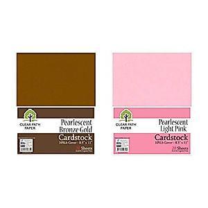 Bundles - 2 Cardstock Items - Pearlescent Light Pink - 8.5 x 11 inch - 105Lb Cover; Pearlescent Bronze Gold - 8.5 x 11 inch - 105Lb Cover - 40 Sheets Total - Clear Path Paper