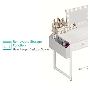 KAI-ROAD White Makeup Vanity Desk with Chair no Mirror, Small Vanity Table with Fabric Drawers, Power Outlet & Stool Without Mirror, Modern Make Up Desk Set for Bedroom