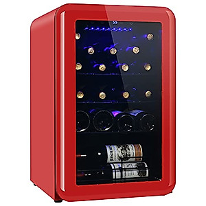 24 Bottle Wine Cooler Cabinet Beverage Fridge Small Wine Cellar Soda Beer Counter Top Bar Fast Cooling Low Noise Frost Free Wine Fridge with Professional Compressor for Small Kitchen, Apartment, RV