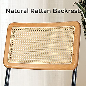 MeetLeisure Rattan Dining Chair Set of 2, Mid-Century Modern Chairs with Metal Chrome Legs, Armless Cane Back Chairs with Upholstered Cushion for Home Kitchen Dining Room, Aqua