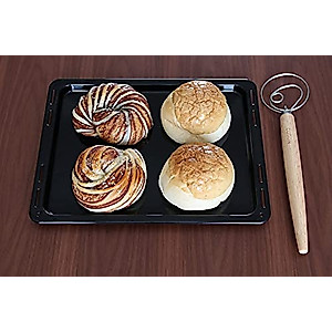 Pack of 2 Danish Dough Whisk Blender Dutch Bread Whisk Hook Wooden Hand Mixer Bread Baking Tools for Cake Bread Pizza Pastry Biscuits Tool Stainless Steel Ring 13.5 inches 0.22 lb/pcs