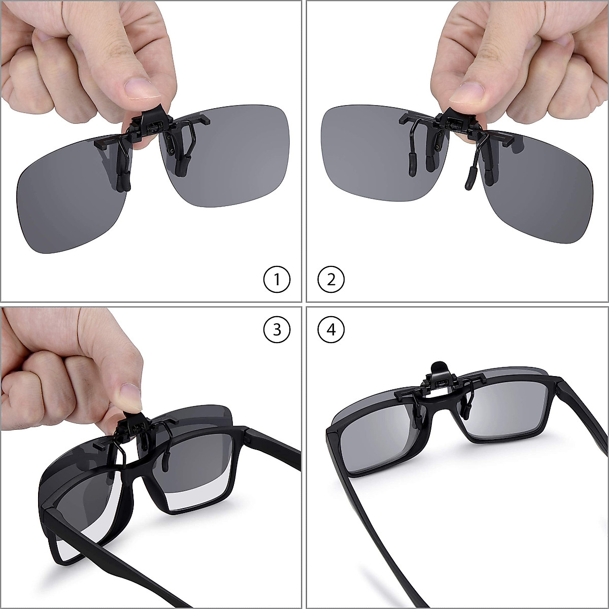 READOPTICS Clip on Sunglasses for Prescription or Non Prescription Specs, Polarized UV Protection, Flip Up Lightweight Lenses Attach Easily. 2 Pack Read Optics
