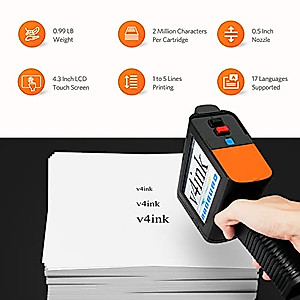v4ink BENTSAI Portable Handheld Inkjet Printer BT-HH6105B3 with 4.3 Inch LED Touch Screen Quick-Drying Coding Machine Print Height 0.09-0.5’’ for Variable Barcode QRCode Text Date Logo Picture