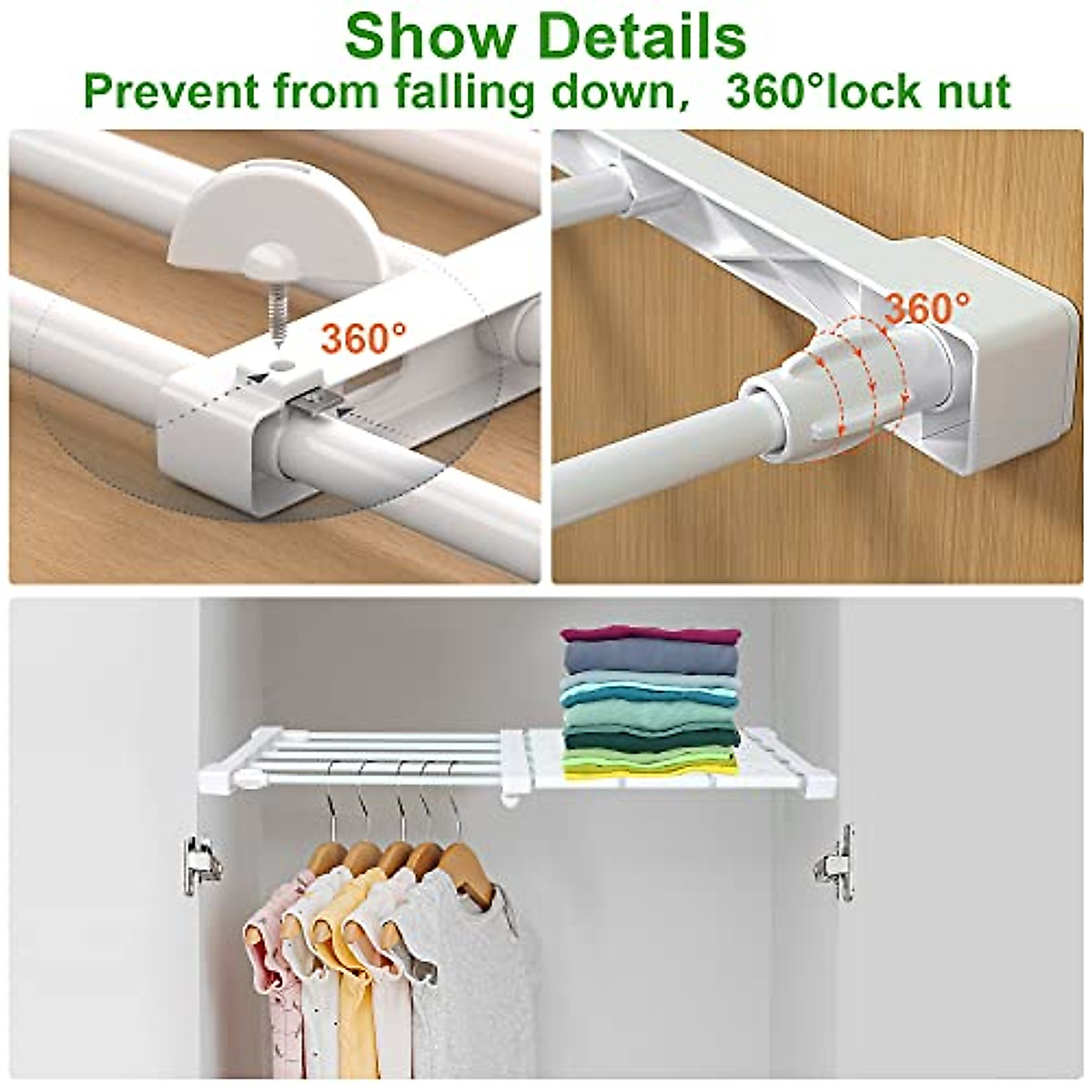 Expandable Closet Tension Shelf - Adjustable Shelves for Closet Organization Easy Installation Divider Separator Metal Tension Rod Shelf for Cabinet Kitchen Bathroom