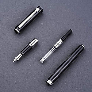 Duke Black Fountain Pen Set Fine Nib with Ink Cartridge Converter and Case