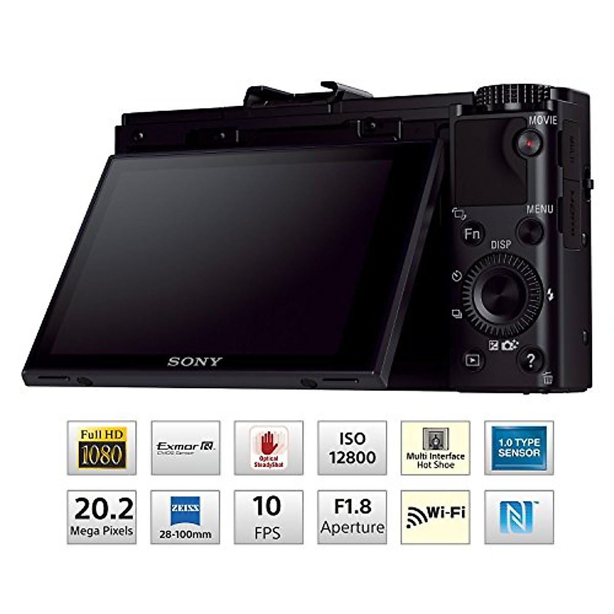 Sony RX100 II 20.2 MP Premium Compact Digital Camera w/ 1-inch Sensor, MI (Multi-Interface) Shoe and tilt LCD Screen (DSCRX100M2/B)