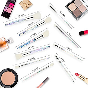 Makeup Brush Set 10 Piece Essential Make-up Brushes Kit for Powder Liquid Cream Cosmetics Blending Blush Concealer Brushes Transparent Plastic Handle (White)