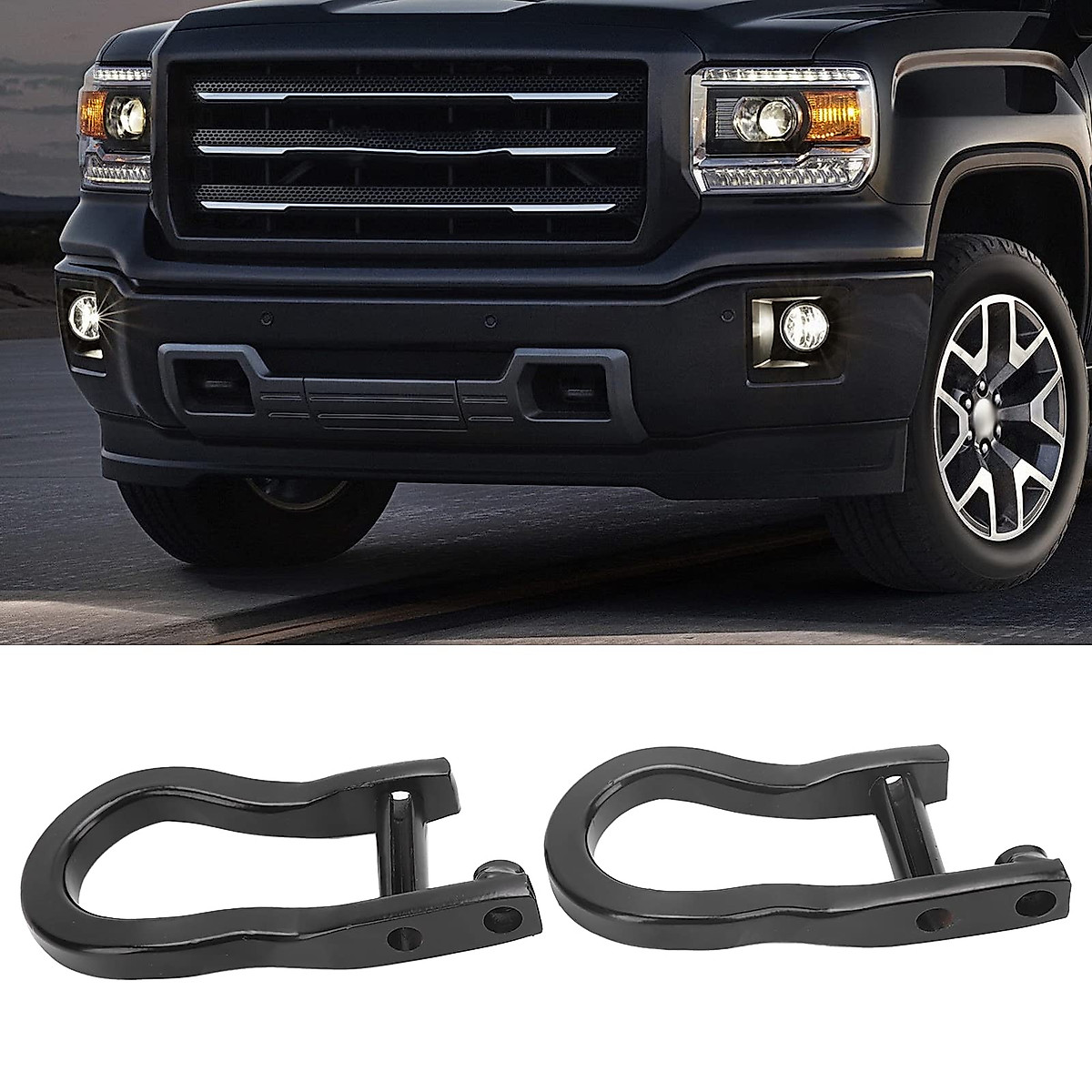 Aramox Front Recovery Hook Fit for, Pair Front Tow Hooks Black Heavy Duty Bow Shackles 84072463